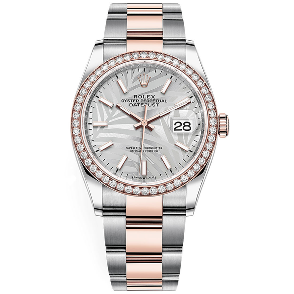 Rolex Datejust Silver Palm Motif Dial Diamond Bezel 36mm 126281RBR ...